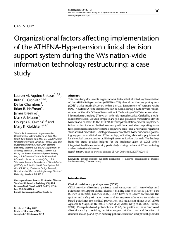 (PDF) Organizational factors affecting implementation of the ATHENA-Hypertension clinical ...
