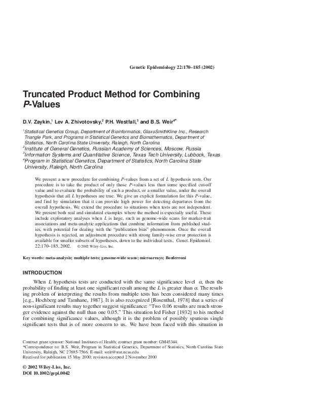 (PDF) Truncated Product Method for Combining P-Values | ran ji ... (PDF) Truncated Product Method for Combining P-Values | ran ji ...