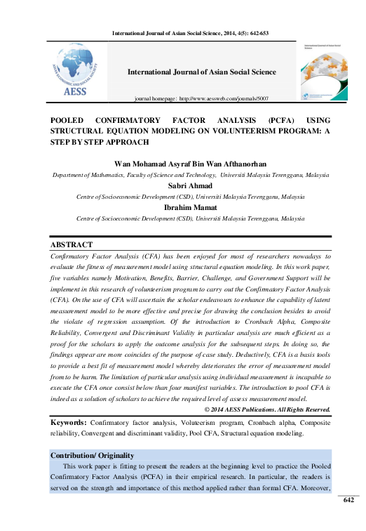 (PDF) POOLED CONFIRMATORY FACTOR ANALYSIS (PCFA) USING STRUCTURAL EQUATION MODELING ON ...