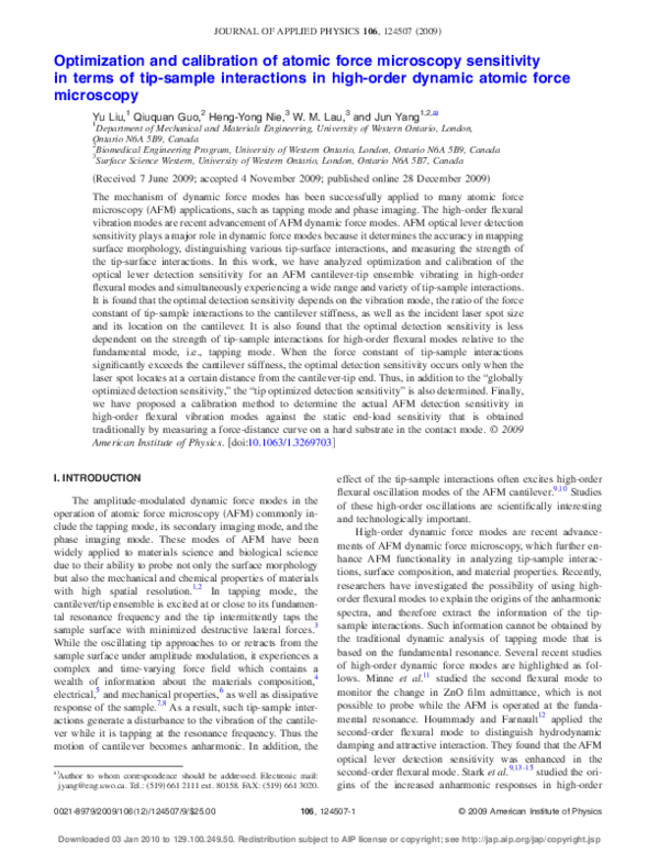 (PDF) Optimization and calibration of atomic force microscopy sensitivity in terms of tip-sample ...