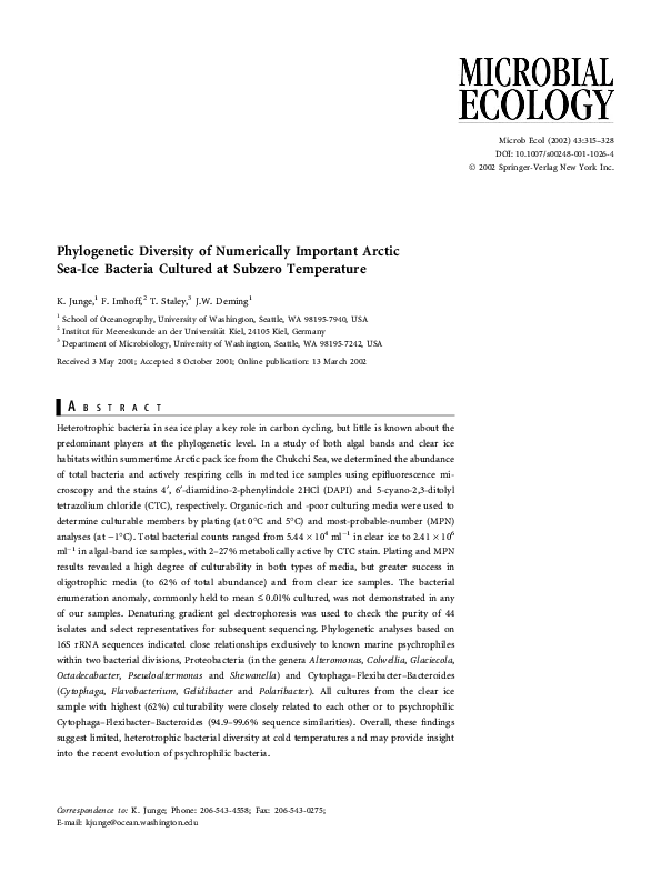 (PDF) Phylogenetic Diversity of Numerically Important Arctic Sea-Ice Bacteria Cultured at ...