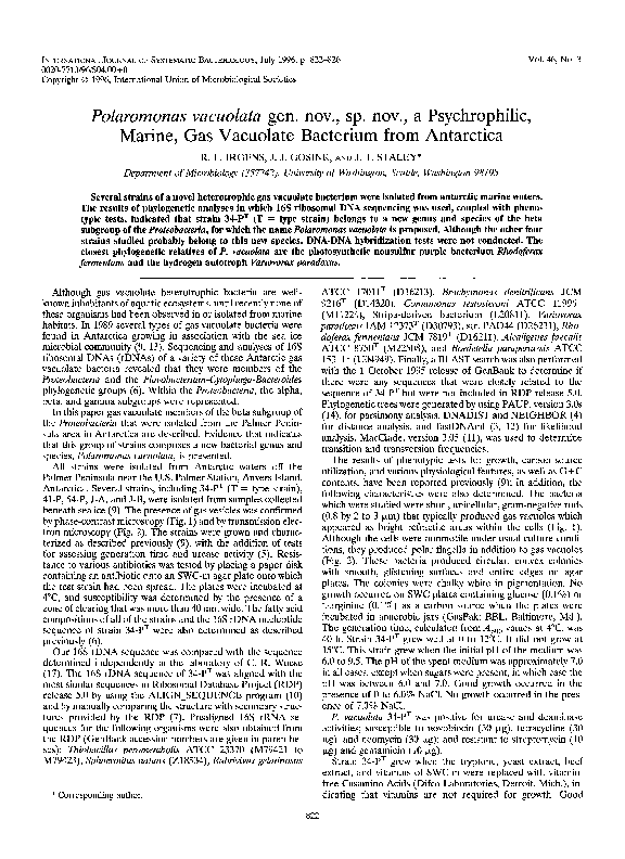 (PDF) Polaromonas vacuolata gen. nov., sp. nov., a psychrophilic ...