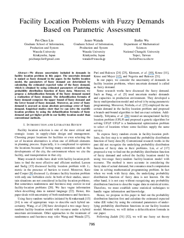 (PDF) Facility location problems with fuzzy demands based on parametric assessment