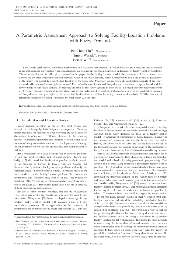 (PDF) A parametric assessment approach to solving facility‐location problems with fuzzy demands