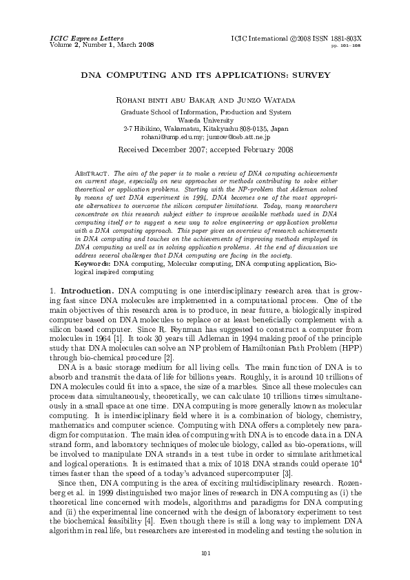 (PDF) DNA Computing and Its Applications