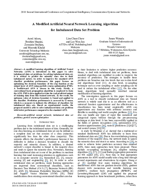 Pdf A Modified Artificial Neural Network Learning Algorithm For Imbalanced Data Set Problem