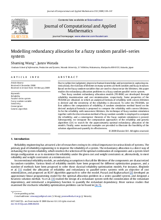 Pdf Modelling Redundancy Allocation For A Fuzzy Random Parallelseries System Junzo Watada