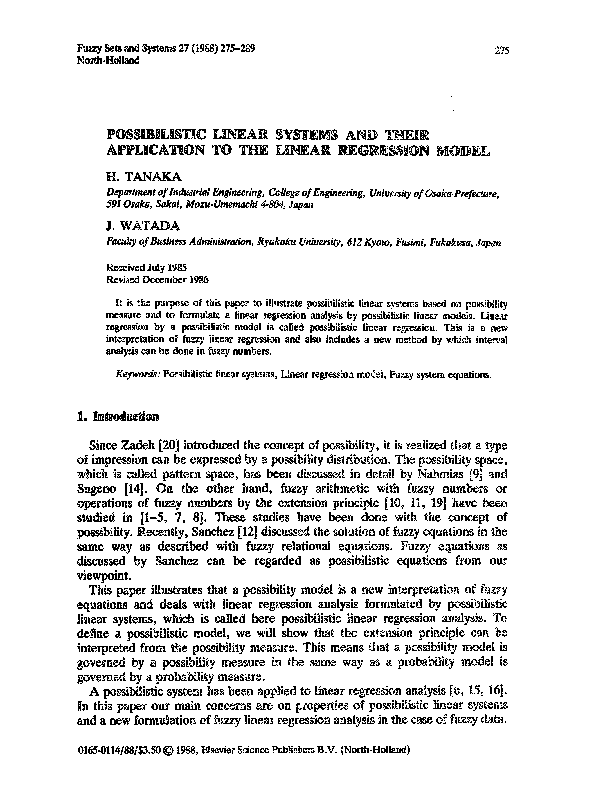 Pdf Possibilistic Linear Systems And Their Application To The Linear Regression Model