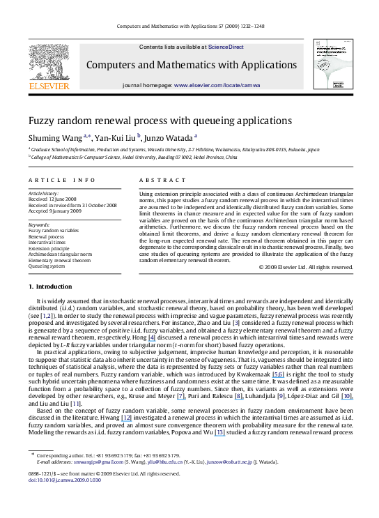 Pdf Fuzzy Random Renewal Process With Queueing Applications Junzo Watada And Shuming Wang
