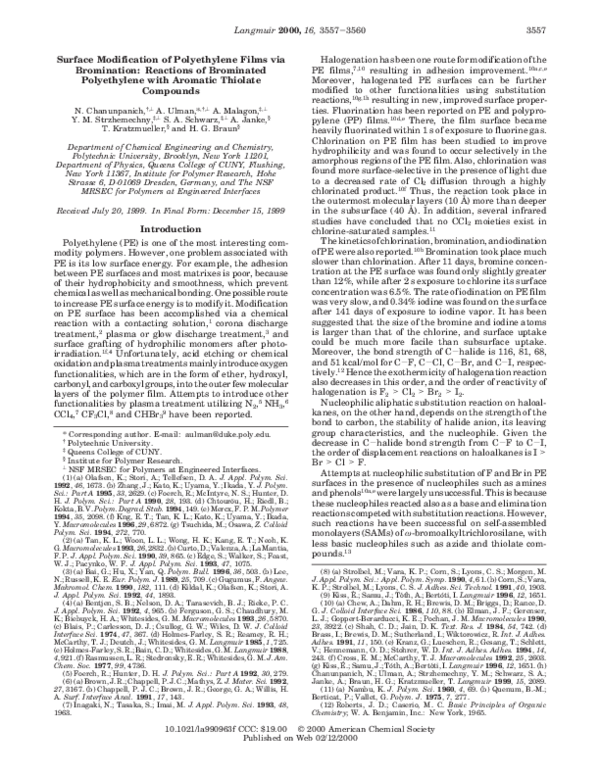 (PDF) Surface Modification of Polyethylene Films via Bromination ...