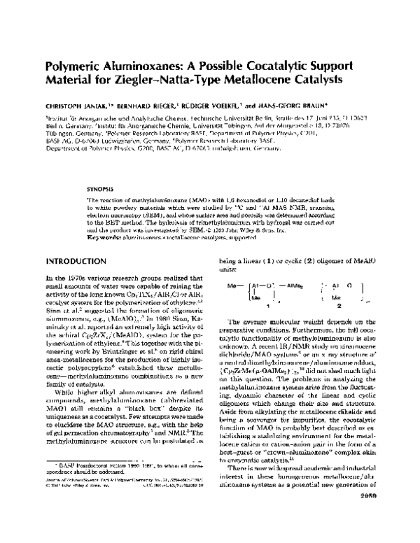 (PDF) Polymeric aluminoxanes: A possible cocatalytic support material ...