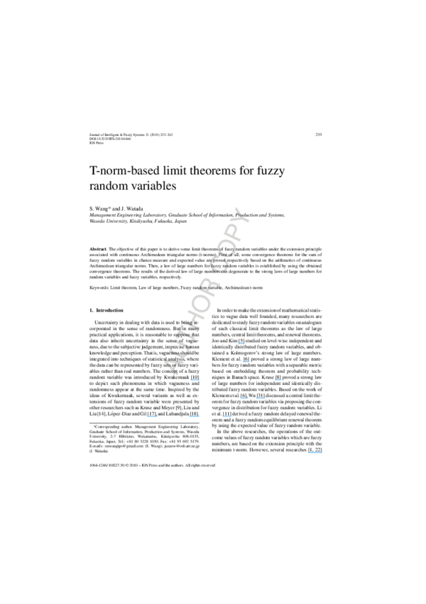 Pdf T Norm Based Limit Theorems For Fuzzy Random Variables 