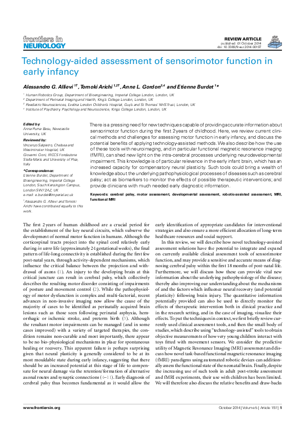 (PDF) Technology-Aided Assessment of Sensorimotor Function in Early Infancy