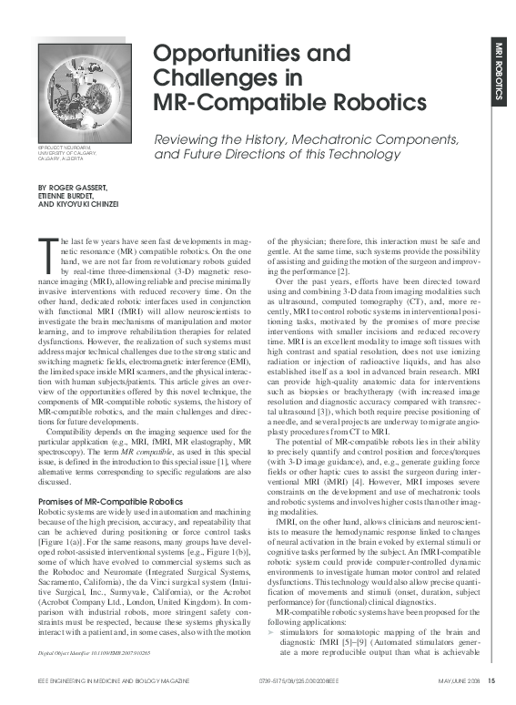 (PDF) Opportunities and Challenges in MR-Compatible Robotics
