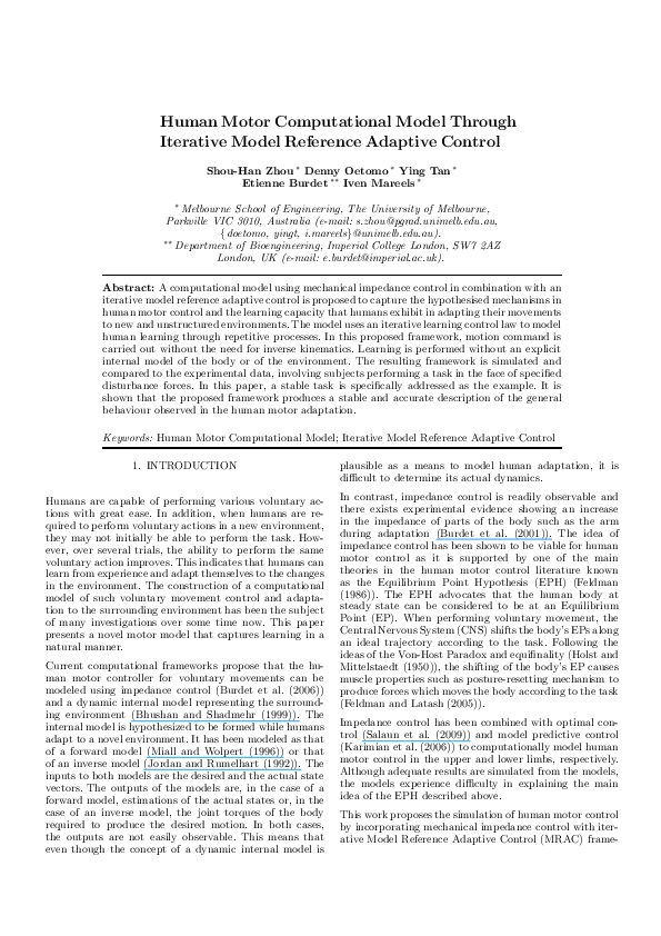 Pdf Human Motor Computational Model Through Iterative Model Reference
