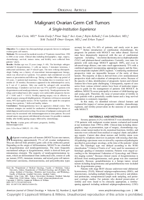 Pdf Malignant Mixed Germ Cell Tumour Of The Ovary In A 10 Year Old