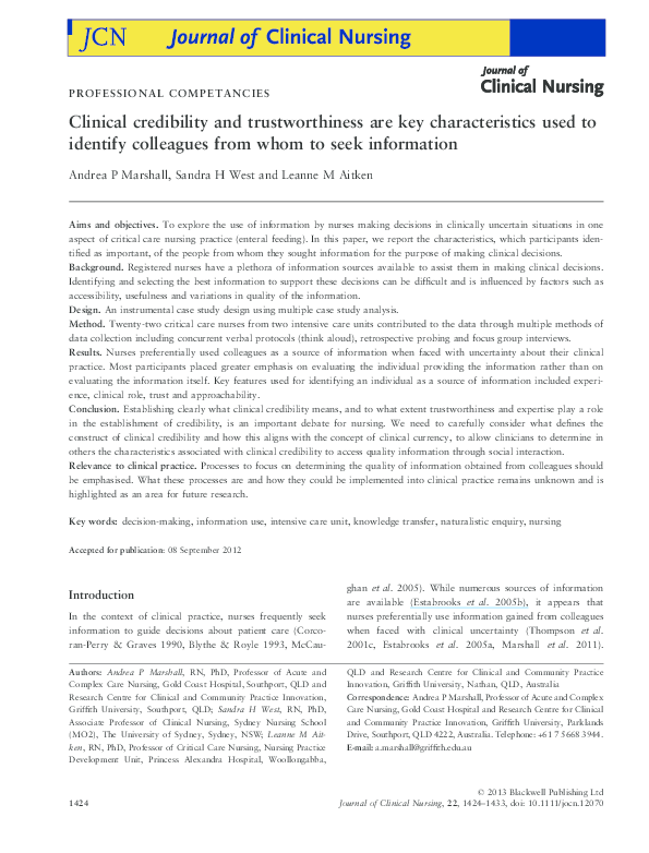 (PDF) Clinical credibility and trustworthiness are key characteristics ...