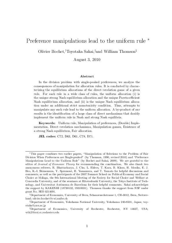(PDF) Preference Manipulations Lead to the Uniform Rule