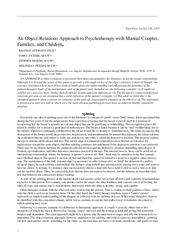 (PDF) An Object-Relations Approach to Psychotherapy with Marital ...