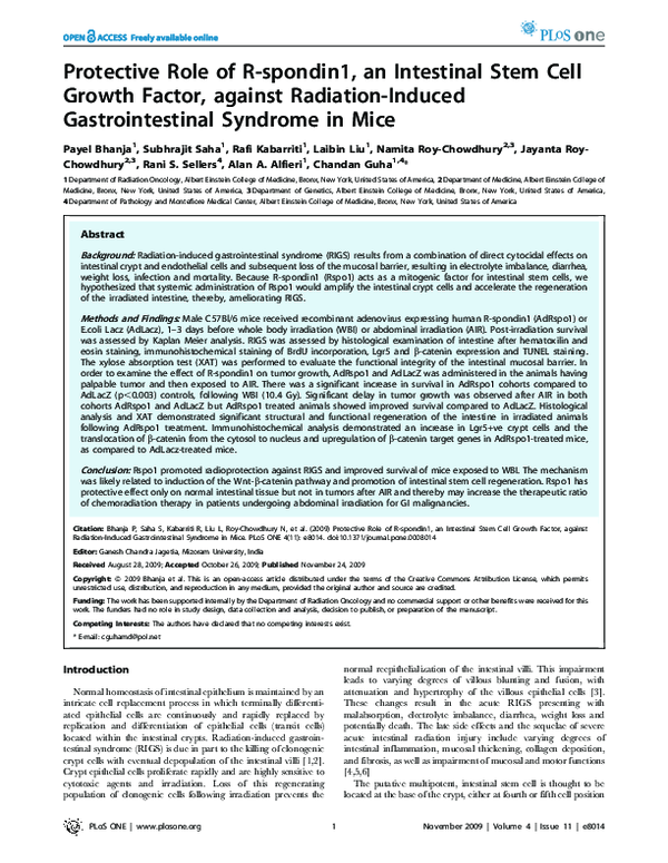 (PDF) Protective Role of R-spondin1, an Intestinal Stem Cell Growth ...