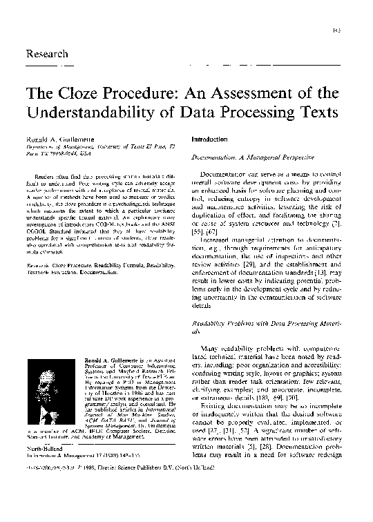 (PDF) The Cloze procedure: An assessment of the understandability of ...