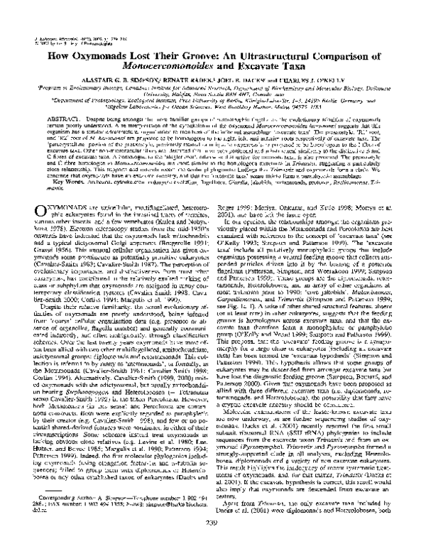(PDF) How Oxymonads Lost Their Groove: An Ultrastructural Comparison of ...