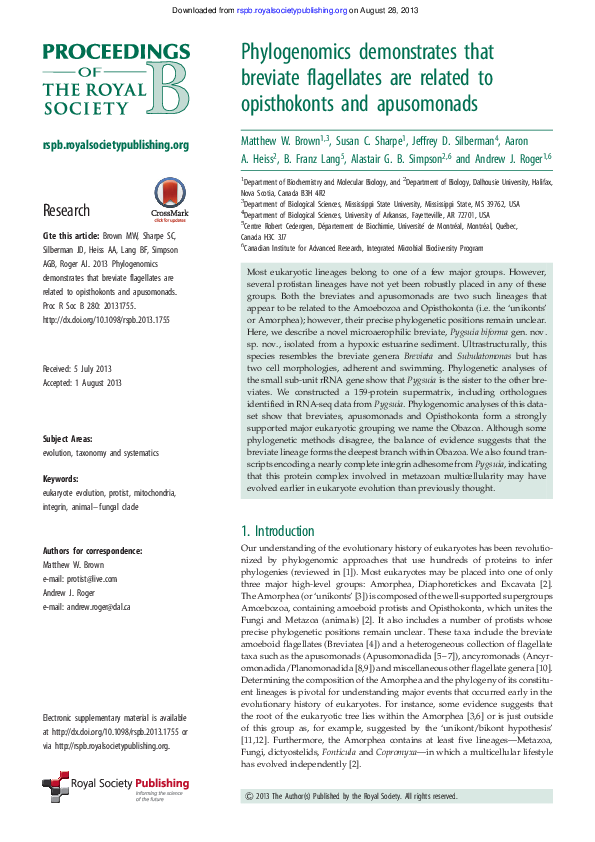 (PDF) Phylogenomics demonstrates that breviate flagellates are related ...
