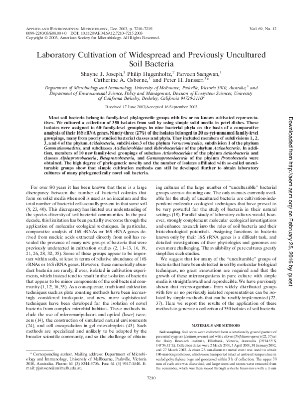 (PDF) Laboratory Cultivation of Widespread and Previously Uncultured ...