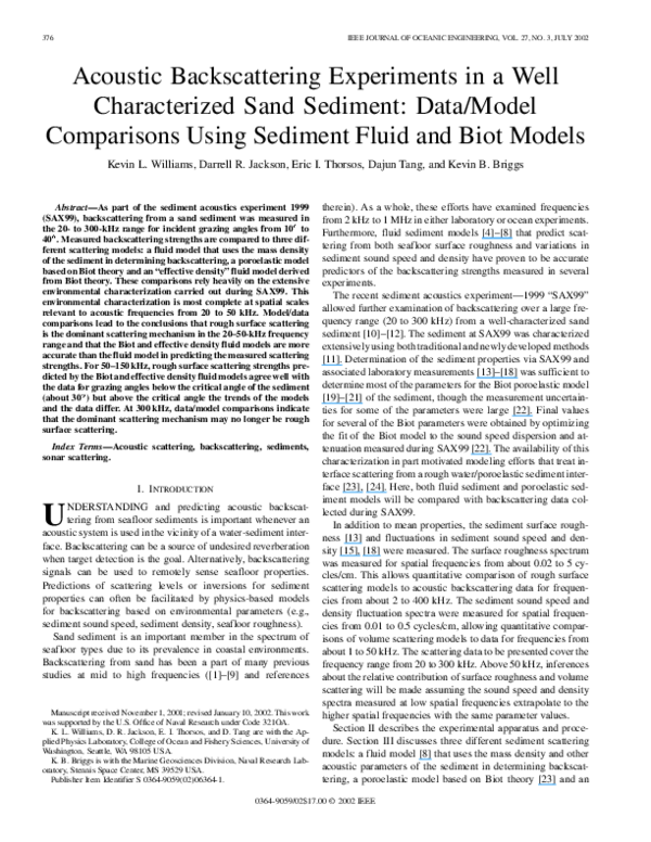 (PDF) Acoustic backscattering experiments in a well characterized sand ...