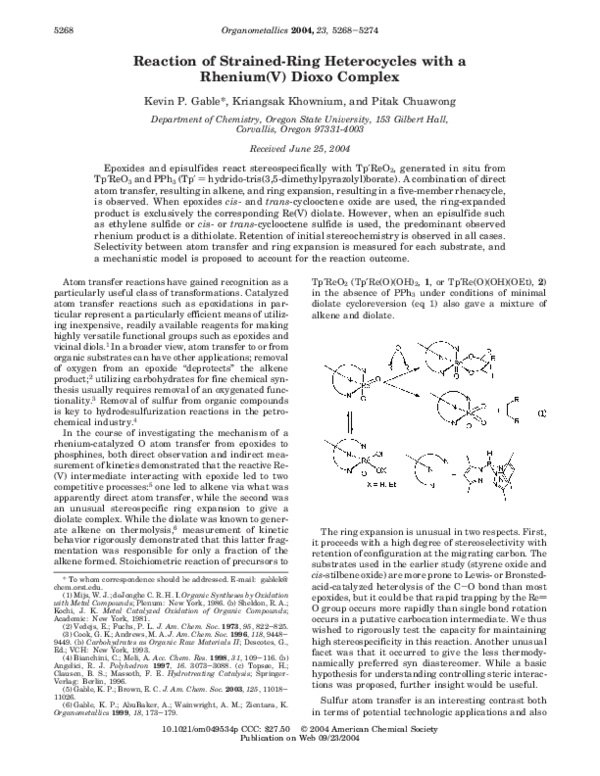 (PDF) Reaction of Strained-Ring Heterocycles with a Rhenium(V) Dioxo ...