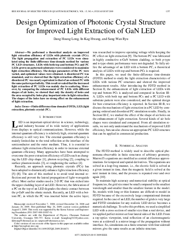(PDF) Design Optimization of Photonic Crystal Structure for Improved Light Extraction of GaN LED