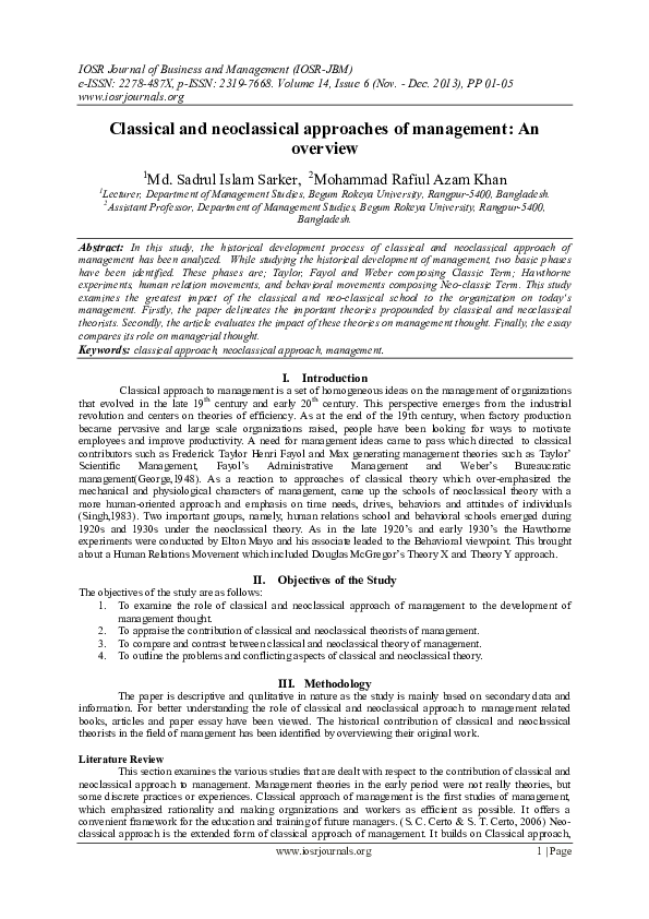 (PDF) Classical and neoclassical approaches of management: An overview