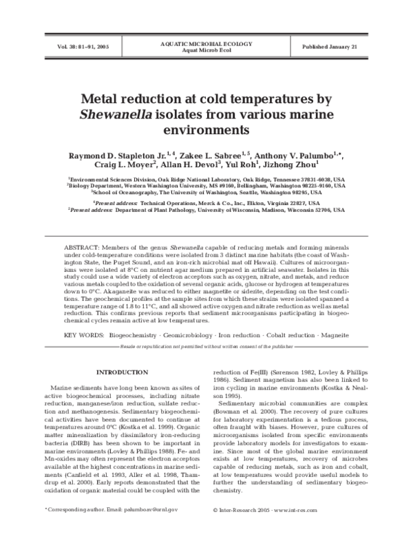 (PDF) Metal reduction at cold temperatures by Shewanella isolates from ...