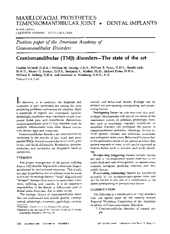 (PDF) Craniomandibular (TMJ) disorders—The state of the art