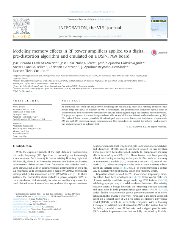 (PDF) Modeling memory effects in RF power amplifiers applied to a digital pre-distortion ...