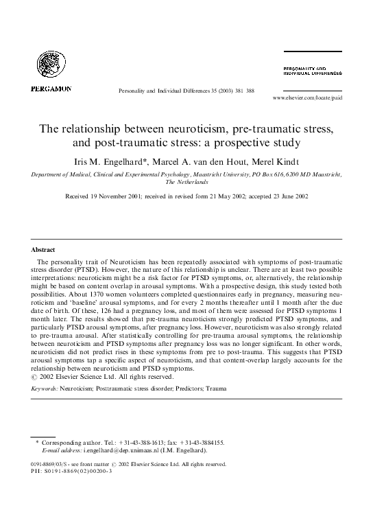 (PDF) The relationship between neuroticism, pre-traumatic stress, and ...