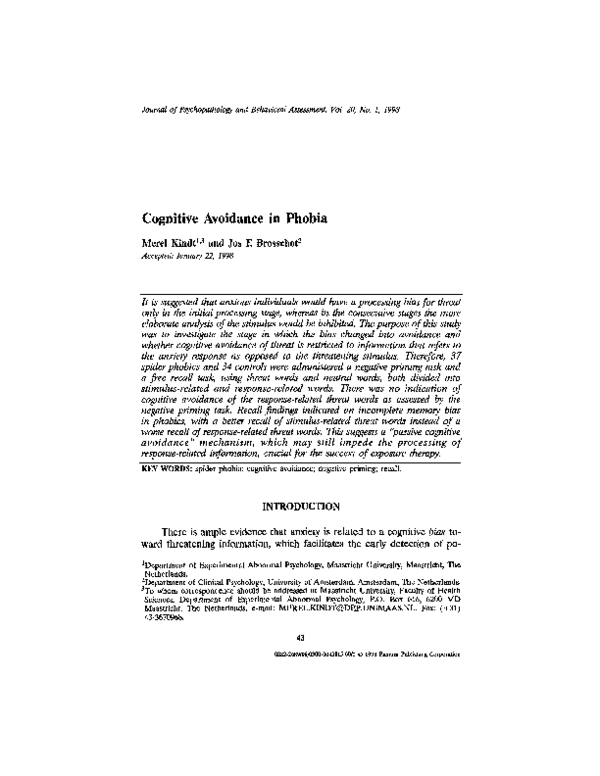 (PDF) Cognitive avoidance in phobia
