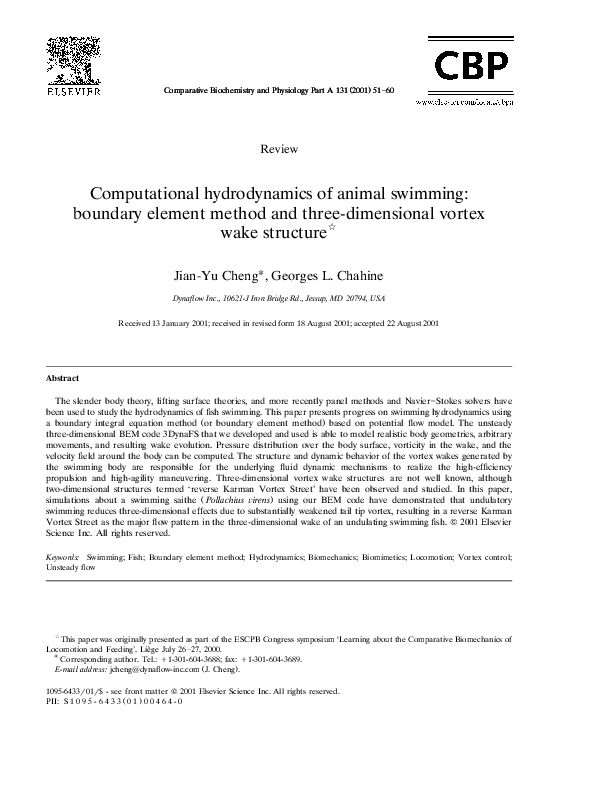 (PDF) Computational hydrodynamics of animal swimming: boundary element method and three ...