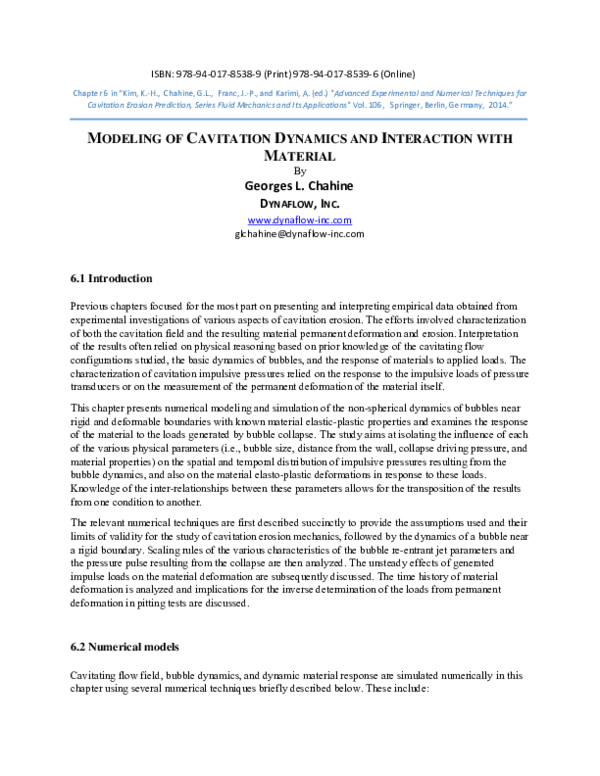 (PDF) Modeling of Cavitation Dynamics and Interaction with Material