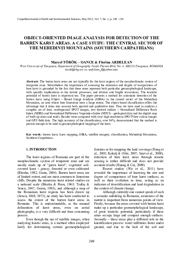 (PDF) Object-oriented image analysis for detection of the barren karst areas. A case study: The ...