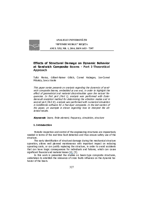 (PDF) Effects of Structural Damage on Dynamic Behavior at Sandwich Composite Beams - Part I ...