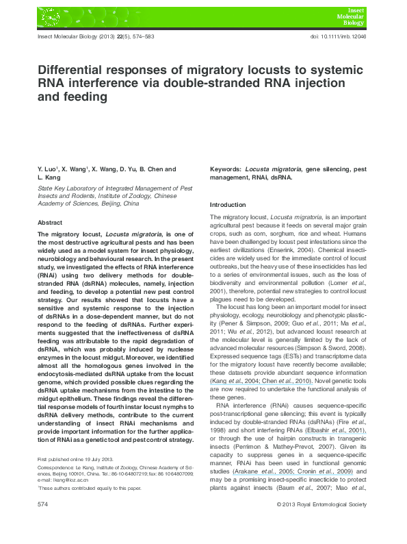(PDF) Differential responses of migratory locusts to systemic RNA ...