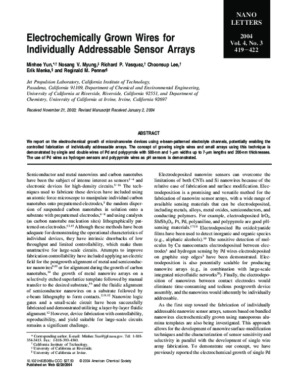 (PDF) Electrochemically Grown Wires for Individually Addressable Sensor Arrays