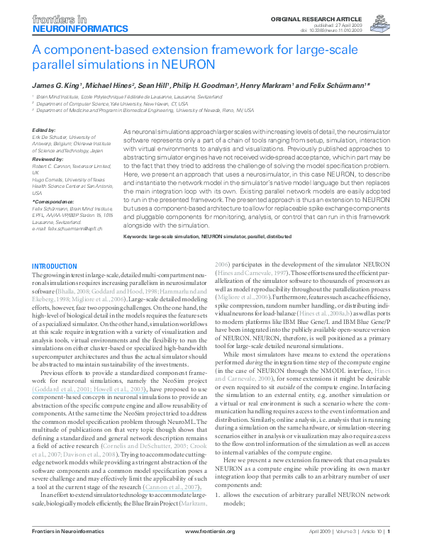 Pdf A Component Based Extension Framework For Large Scale Parallel Simulations In Neuron