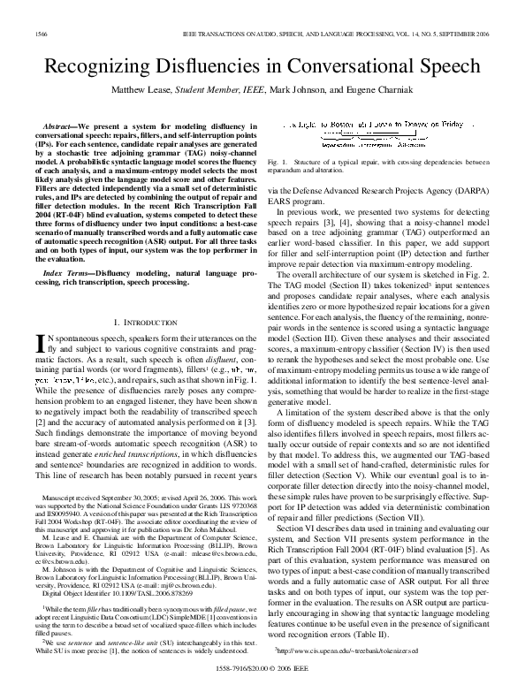 (PDF) Recognizing disfluencies in conversational speech