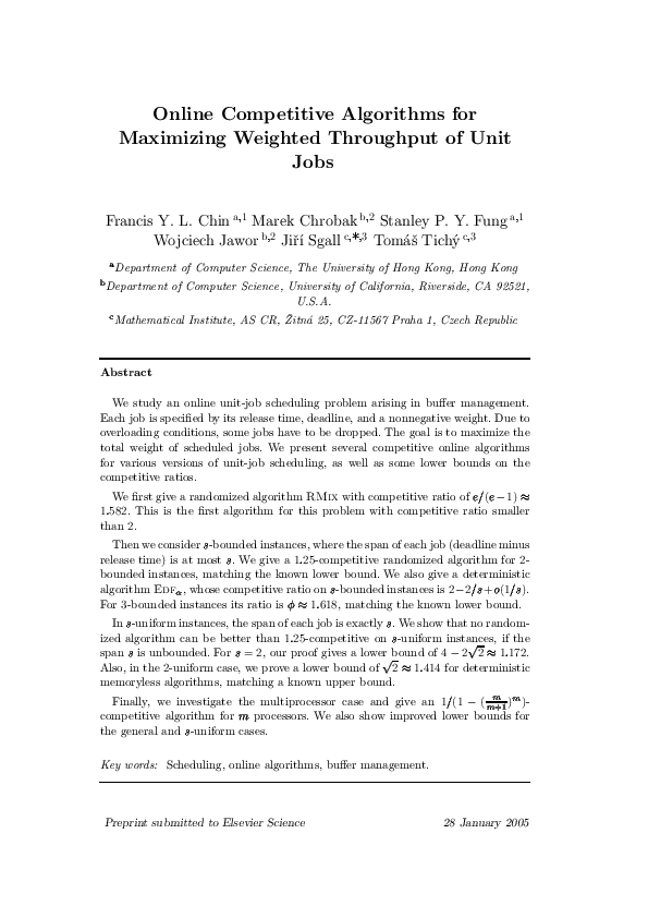 (PDF) Online competitive algorithms for maximizing weighted throughput of unit jobs