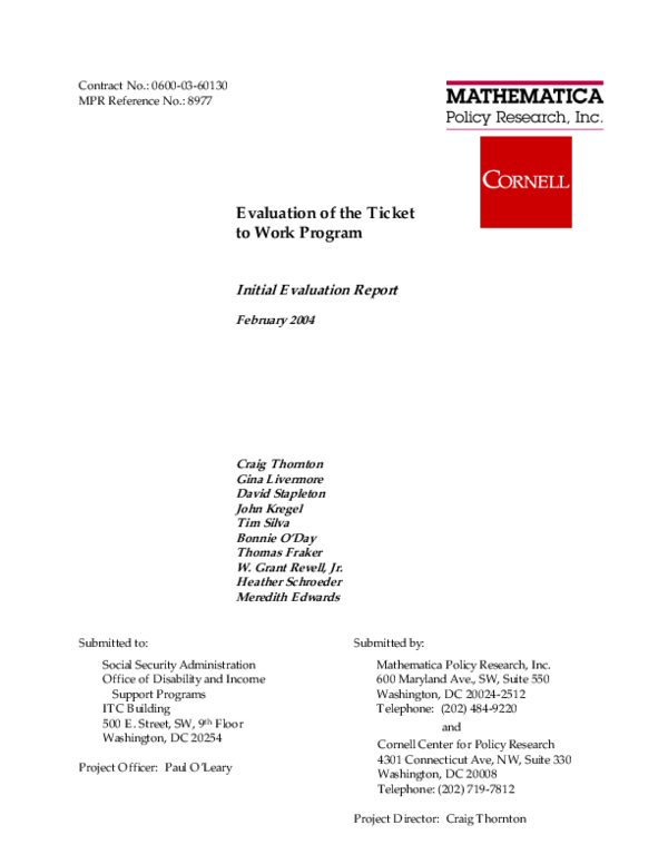 (PDF) Evaluation of the Ticket to Work Program Initial Evaluation ...