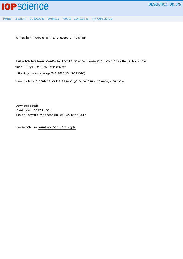 (PDF) Ionisation models for nano-scale simulation