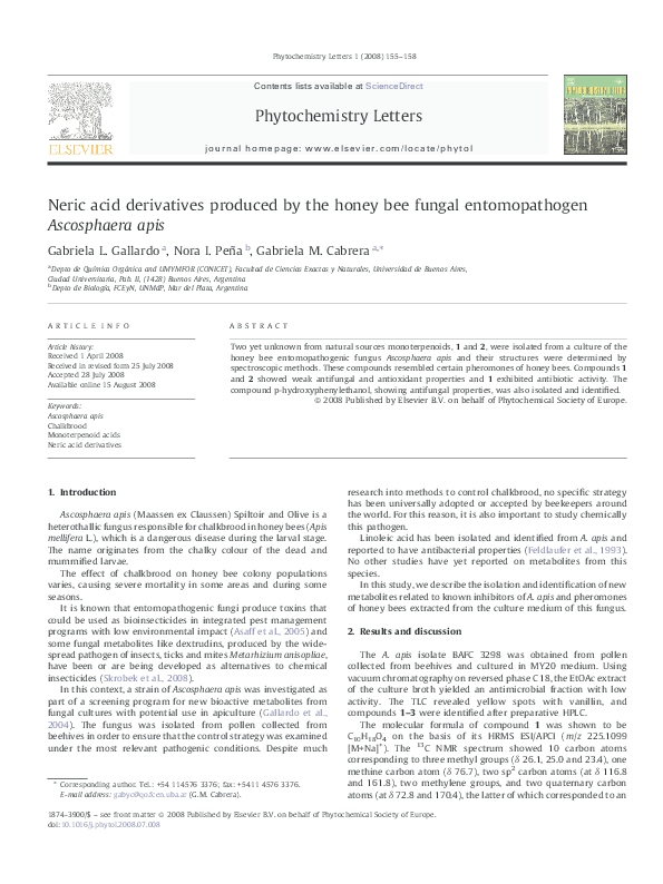 (PDF) Neric acid derivatives produced by the honey bee fungal ...