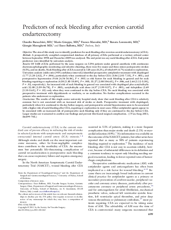 (PDF) Predictors of neck bleeding after eversion carotid endarterectomy